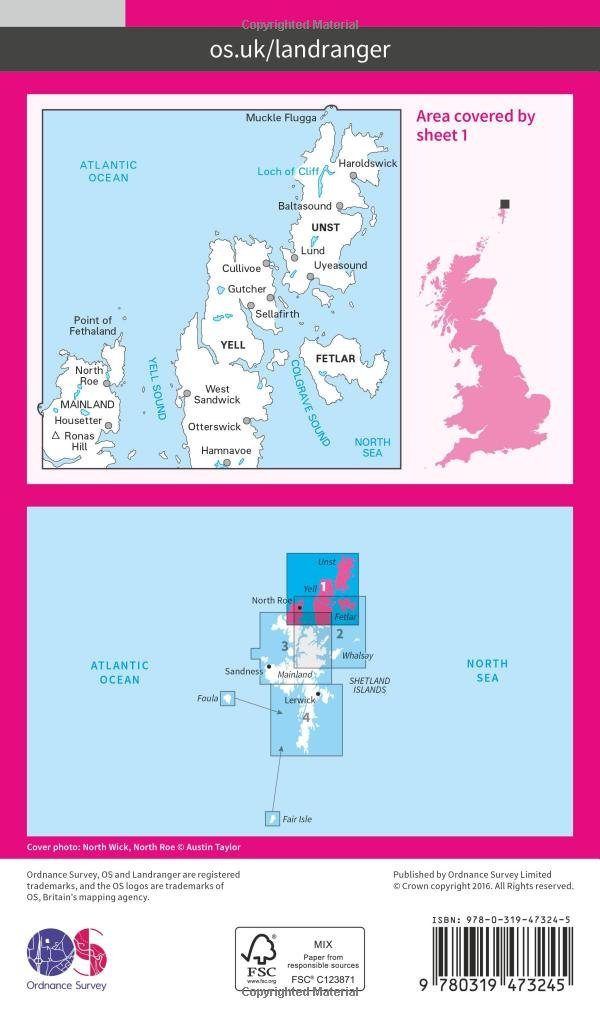 Wandelkaart 1 Shetland Islands Yell Unst & Fetlar - OSI
