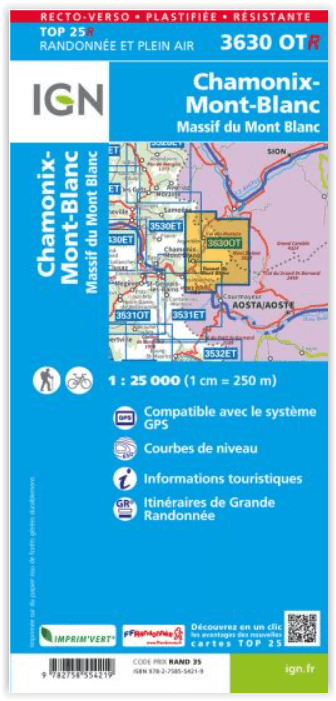 Wandelkaart 3630 OT(R) Chamonix & Massif du Mont Blanc - IGN